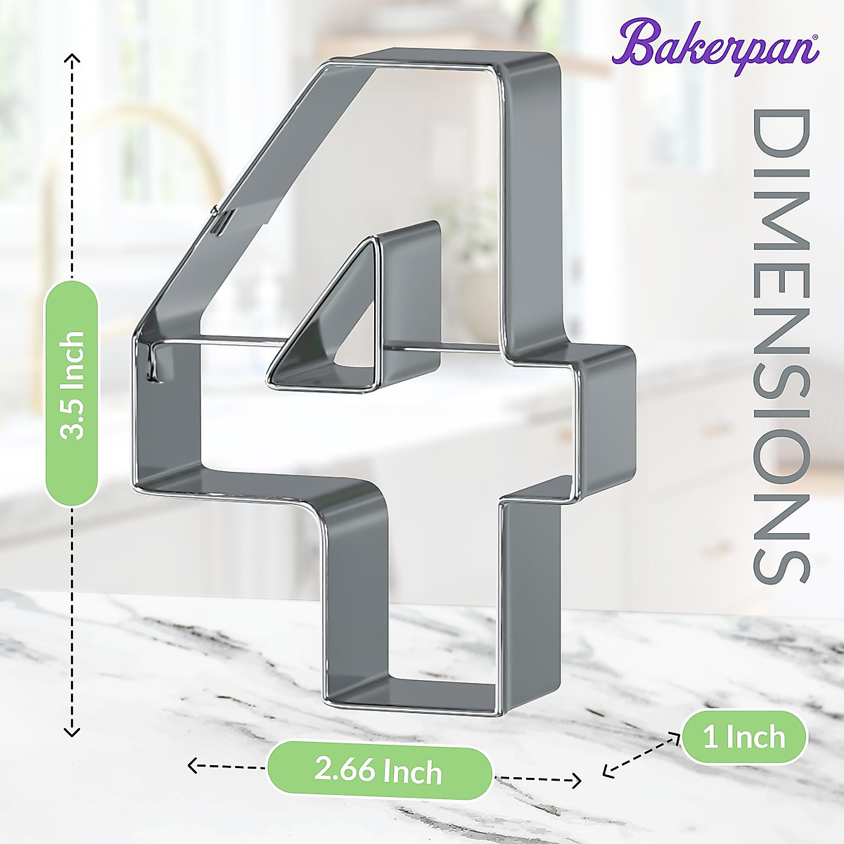 Bakerpan Stainless Steel Number 4 Cookie Cutter, Cookie Cutter Number Four Shapes, 3 1/2 Inch - Set of 2