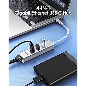 LENTION USB C Hub Ethernet Adapter, 3 USB 3.0 Ports, RJ45 Network Connector for 2023-2016 MacBook Pro, New Mac Air/iPad Pro, Chromebook, More, Stable Driver Certified (CB-C23s, Silver)