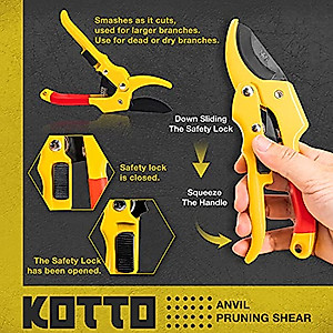 KOTTO 4 Pack Professional Bypass Pruning Shears, Stainless Steel Cutter Clippers, Sharp Hand Pruner Secateurs, Garden Trimmer Scissors Kit with Storage Bag and Protection Gloves