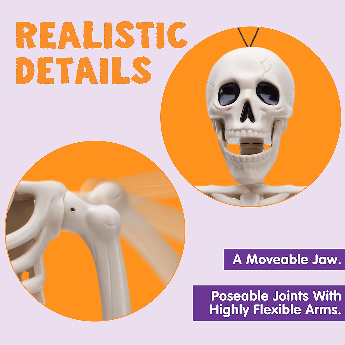 JOYIN 5 PCS Posable Halloween Skeletons 16 Inches Full Body Posable Joints Hanging Skeletons for Graveyard Decorations, Haunted House Accessories, Spooky Scene Party Favors