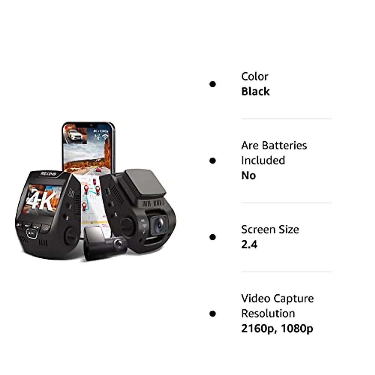 Rexing V1PGW-4K 2.4" LCD 2160p Front + 1080p Rear W/Built-in GPS, Wi-Fi 170° Wide Angle Dual Channel Dashboard Camera Recorder Car Dash Cam with Rear Cam,G-Sensor,WDR,Loop Recording,Mobile App (2022)