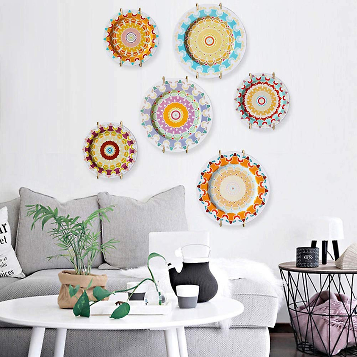 FOCCTS 10 Pack Plate Hangers, 8 Inch Wall Plate Hangers and 15 Pack Wall Hooks, Invisible Display Hanger Brass Coated Holds 7.5" to 8.8" Plates