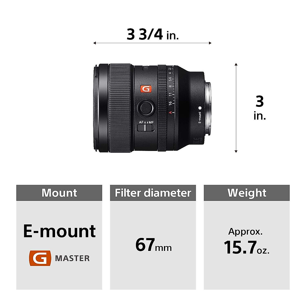 Sony E-Mount FE 24mm F1.4 GM Full Frame Wide-Angle Prime Lens (SEL24F14GM), Black (Renewed)