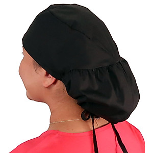 Sparkling EARTH Solid Black Big Hair Ponytail Classic Surgical Style Scrub Working Cap - Made in The USA!!!