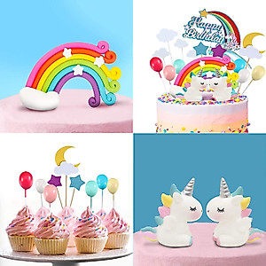 22pcs Unicorn Cake Topper Kit Cloud Rainbow Balloon Happy Birthday Banner Cake Decoration For Boy Girl Kid Birthday