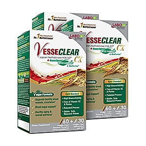 LABO Nutrition VesseCLEAR CX: Nattokinase NSK-SD + Gamma Oryzanol for Clean Blood Vessel & Healthy Ageing, Japan's Most Clinically Studied, Support Healthy Cholesterol, Heart, Vegan, 60sx3