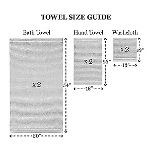 MARTHA STEWART 100% Cotton Bath Towels Set Of 6 Piece, 2 Bath Towels, 2 Hand Towels, 2 Washcloths, Quick Dry Towels, Soft & Absorbent, Bathroom Essentials, Towel Sets For College Dorm, Textured Gray