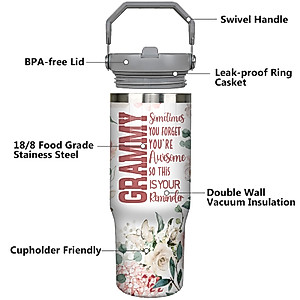 ysnifeiw 30oz Grandma Tumbler with Handle and Straw, Stainless Steel Insulated Nana Cup with Top Handle and Lid, Grandma Coofee Mug Christmas Birthday Gifts for Grammy/Gigi/Mimi