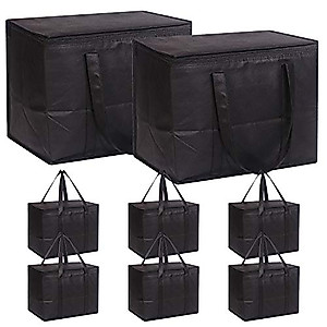 Set of 8 Large Insulated Reusable Grocery Bags with Sturdy Zipper and Handles, Foldable Washable Heavy Duty Cooler Totes for Hot or Cold Food Delivery, Groceries, Travel, Shopping