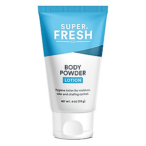 SweatBlock Super Fresh Body Powder Lotion Talc Free, Anti-Chafing, Deodorizing, Natural Ingredients - No Mess Body Powder Lotion for Men and Women - 4 fl oz.