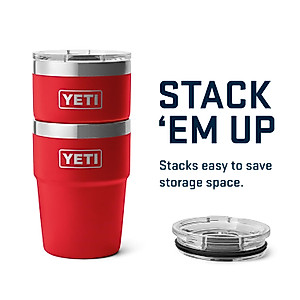 YETI Rambler 16 oz Stackable Tumbler, Vacuum Insulated, Stainless Steel with MagSlider Lid, Rescue Red