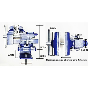 MYTEC 2-In-1 Bench Vise Heavy Duty for Workbench, 6.0" blue, Upgraded Multi-Purpose Table Vice, Universal Rotate 270°Work Clamp-On Vise