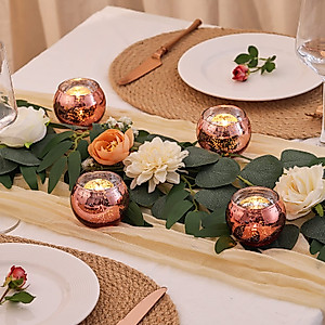 Volens 24PCS Rose Gold Votive Candle Holders for Table Centerpieces, Round Mercury Glass Candle Holders Bulk for Wedding, Bridal Shower, Birthday, Home, and Anniversary Decorations