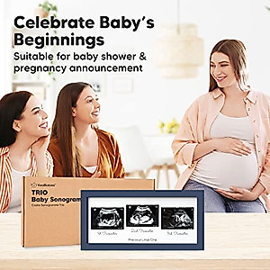 Sonogram Picture Frame - Trio Ultrasound Picture Frames For Mom To Be Gift - Baby Ultrasound frame - Pregnancy Announcements Sonogram frame - Baby Nursery Decor, Pregnant Mom Gifts (Midnight Blue)