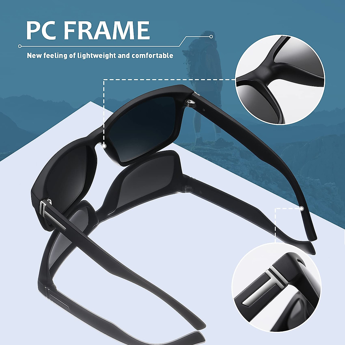 MEETSUN Wide Square Polarized Sunglasses for Men Women Classic Retro Sports Fishing Driving Sun Glasses UV400 (Matte Black Frame/Grey Lens)