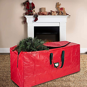 Zober Large Christmas Tree Storage Bag - Fits Up to 9 ft Tall Holiday Artificial Disassembled Trees with Durable Reinforced Handles & Dual Zipper - Waterproof Material Protects from Dust, Moisture & Insect (Red)