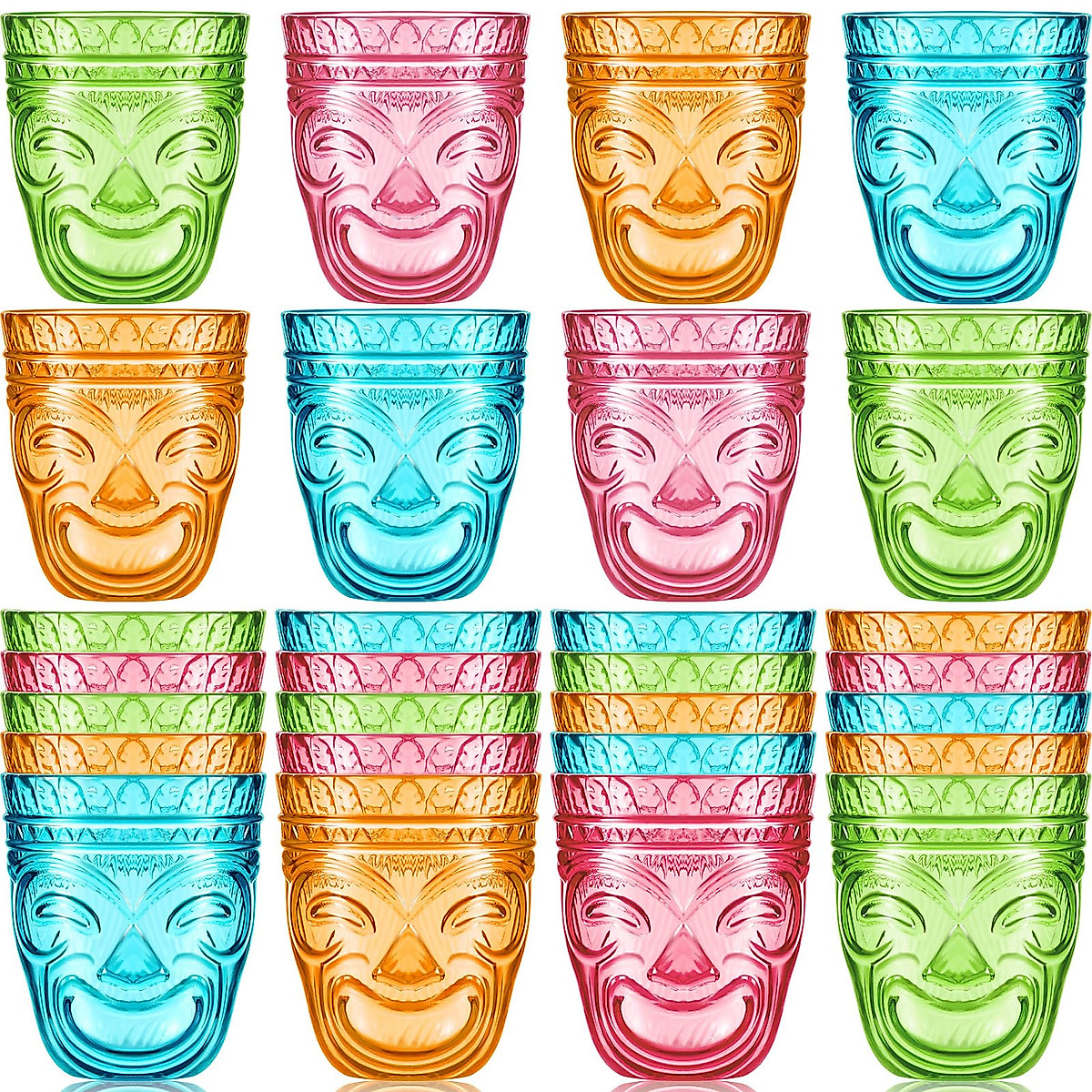Irenare 24 Pcs Tiki Shot Glasses Hawaiian Style Tiki Cups Plastic Tiki Mug Tiki Bar Accessories Stackable Cocktail Party Shot Glasses Hold 2 oz Luau Party Supplies for Drinking(Trendy)