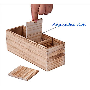 WuGeShop Wood Cutlery Caddy, Kitchen Utensil Organizer with 4 Adjustable Smart Compartments, Silverware Storage Kitchen Countertop Flatware Organizer