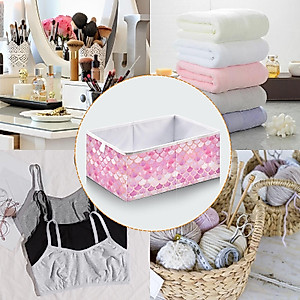 Emelivor Pink Mermaid Cube Storage Bin Fabric Storage Cubes Foldable Organizer Bins Storage Baskets for Shelves Storage Box for Shelves Home Office Clothes Clothing,11 x 11inch