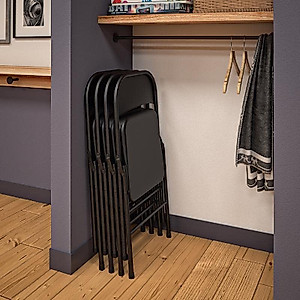 CoscoProducts COSCO Essentials All-Steel Metal Folding Chair, Full-Size, Double Braced, 4-Pack, Black