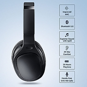 Active Noise Reduction Headset, Wireless Bluetooth 5.0 Headset, Headset with Microphone, 30 Hour Playback time, subwoofer Headset