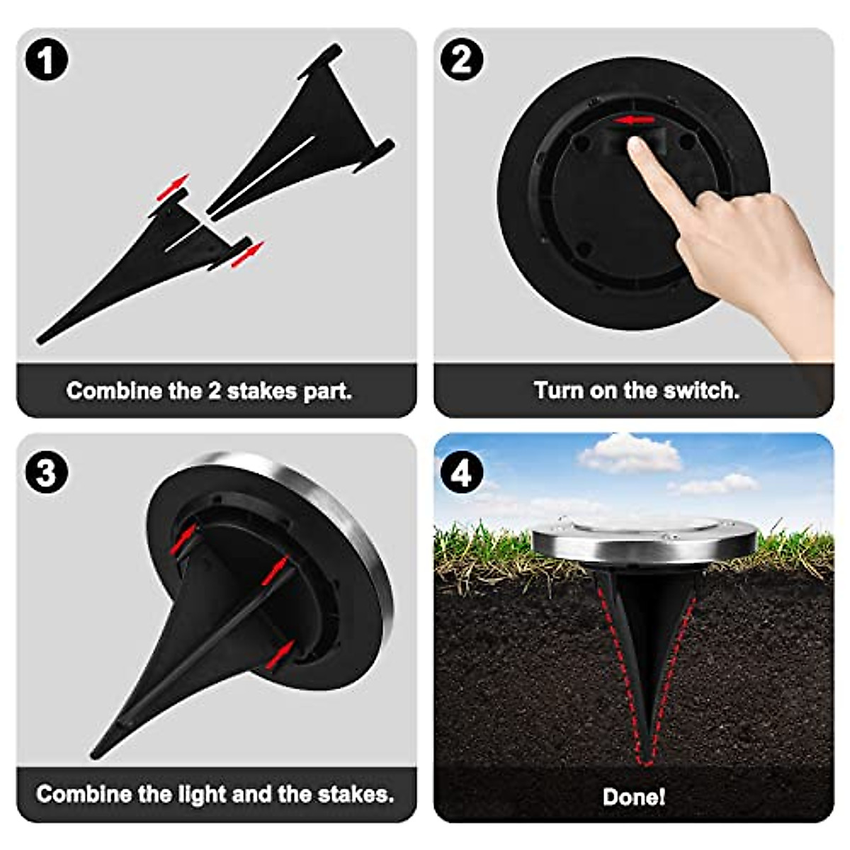 24 Pack Solar Ground Lights Outdoor Waterproof, 8LED Pathway Lights Solar Powered, Solar Disc Outdoor Garden In-Ground Lights for Yard Pool Patio Deck Garden Pathway Landscape Lighting (Warm Light)