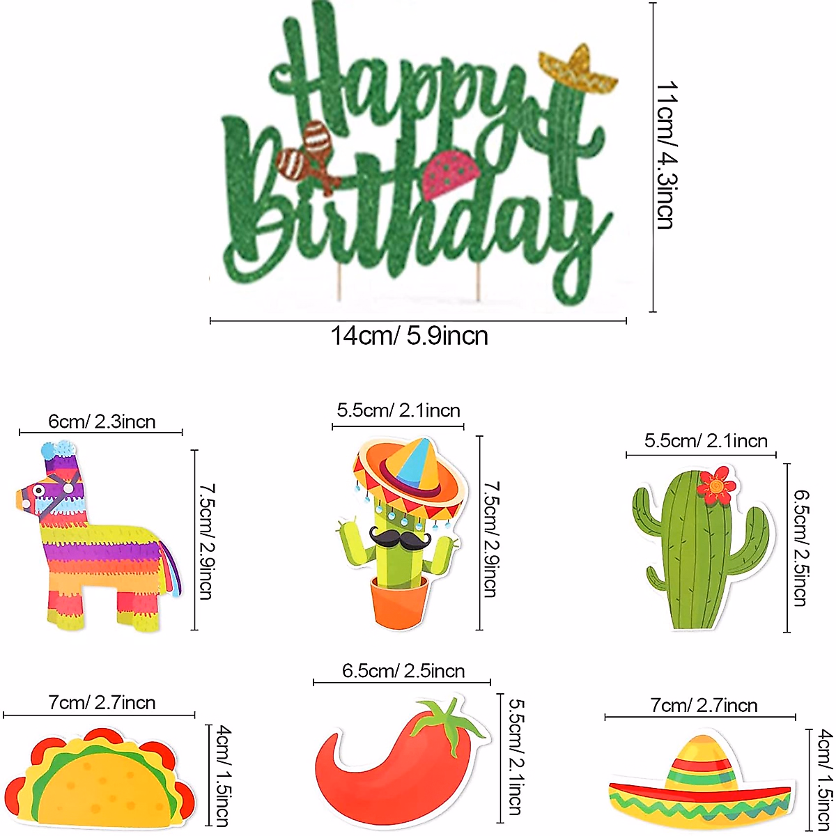 Mexican Theme Birthday Party Decorations Set, Fiesta Party Supplies, Pre-Strung Happy Birthday Banner, Cupcake Cake Toppers, Cactus Taco Ceiling Hanging Swirls, Mexican Cinco De Mayo Party Supplies