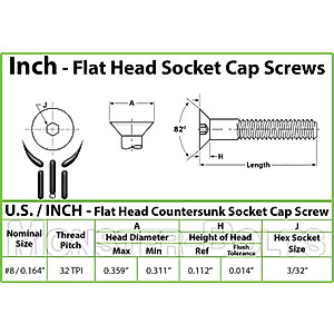 MonsterBolts - #8-32 x 3/8" Flat Head Socket Cap Screws, ASTM F8356, Alloy Steel, Black Oxide, 10 Pack