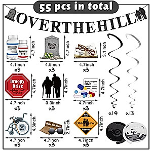 55 Pcs Over The Hill Party Supplies Over The Hill Glitter Banner Old Age Hanging Swirls Old People Gifts 50th/ 60th/ 70th Birthday Decor for Old Age Birthday Anniversary Retirement Party Decoration