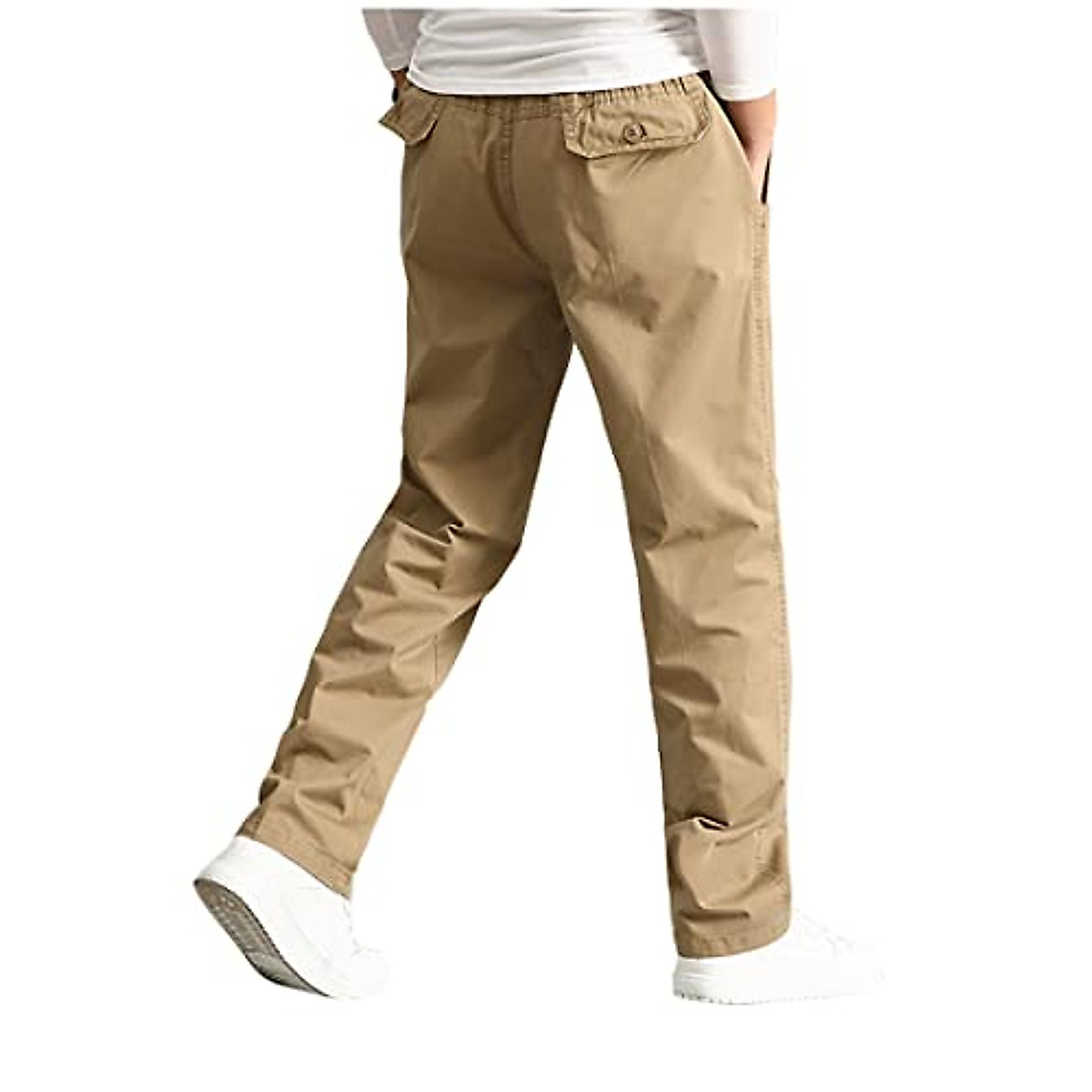 AIFARLD Mens Cargo Pants Elastic Waist Pants Sport Jogger Long Trousers for Hiking Fishing Running Workout Khaki