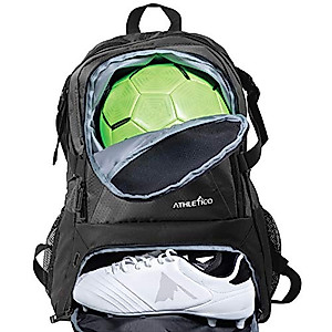 Athletico National Soccer Bag - Backpack for Soccer, Basketball & Football Includes Separate Cleat and Ball Holder (Black)