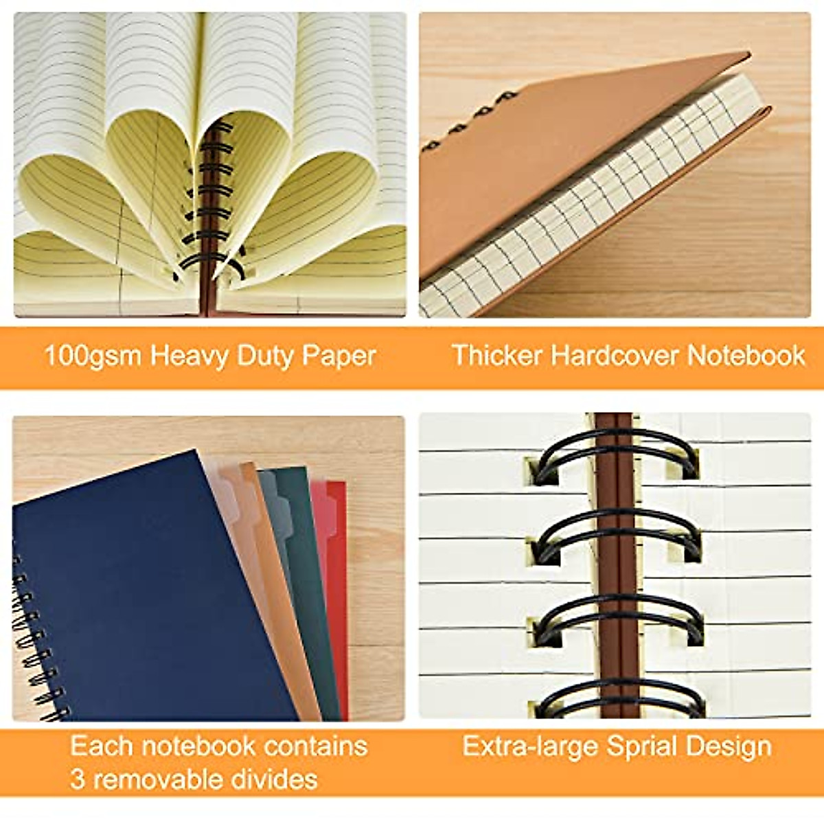 Zealor 4 Pack Hardcover Spiral Notebook College Ruled Notebooks Subject Notebook A5 Size 5.5"x 8.3" for Office and School Supplies (Red, Kraft, Green, Blue)
