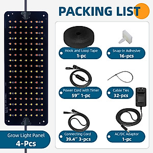 Barrina Ultra-Thin Grow Lights for Indoor Plants, 40W (4 x 10W) Full Spectrum LED Grow Light Panel with 3/6/12H Auto On/Off Timer, 3 Spectrum Modes, 7 Dimmable Levels for Seedlings, Greenhouse, 4-Pack