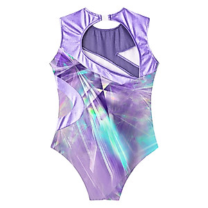 Nikiikoo Kids Girls Sparkly Gymnastics Leotards with Shorts Outfits Ballet Dance Biketard Gym Clothes Swimwear Lavender 12 Years