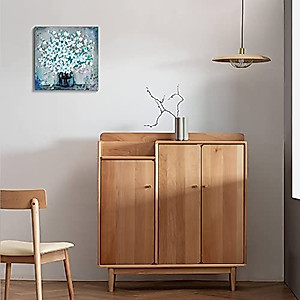 Canvas Wall Art for Living Room Bedroom Bathroom Framed Paintings Modern Farmhouse Blue Flower Wall Decor Picture Artwork for Home Prints Size 14x14