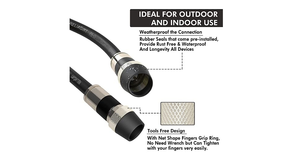 RELIAGINT RG6 Coaxial Cable 50FT | Weatherproof TV Wire