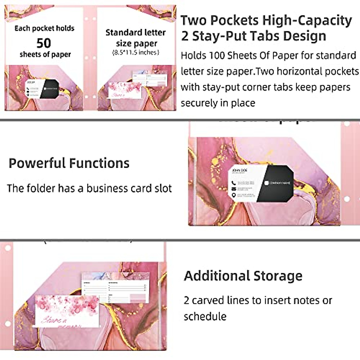 Ospelelf Folders with Pockets, Waterproof Plastic Folder with Two Fixed Corner Tabs and 2 Pockets Includes Business Card Slot, Includes Sticker, Fits 3 Ring Binder Holds 11" x 8.5", 6-Pack