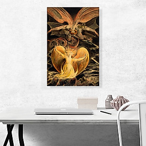 ARTCANVAS The Great Red Dragon and the Woman Clothed with Sun 1805 Canvas Art Print Stretched Framed Painting Picture Poster Giclee Wall Decor by William Blake - 26" x 18" (0.75" Deep)