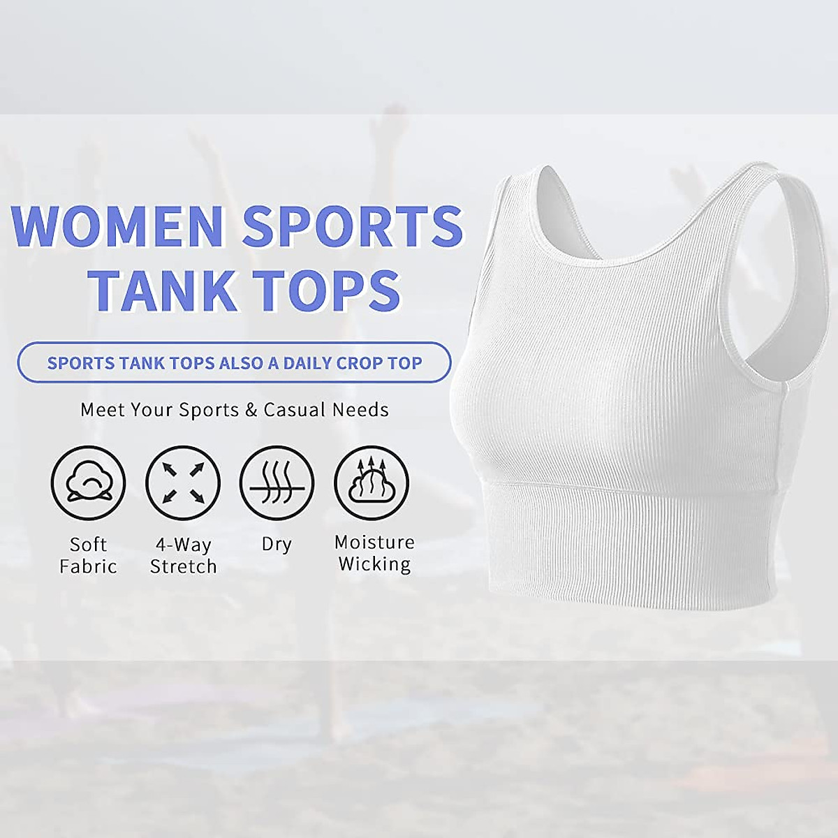 Workout Crop Tank Tops for Women Solid Comfort Sleeveless Shirts for Casual Sports Fitness Yoga Reversible Ribbed Tops White XXL