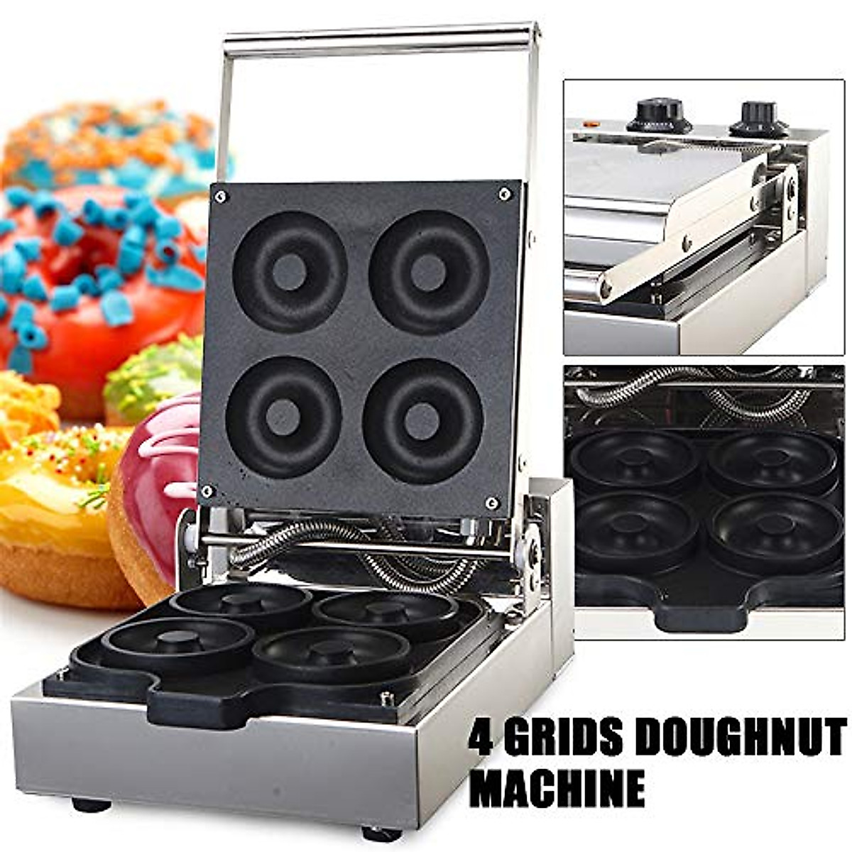 Donut Maker Machine 4 Pieces Electric Doughnut Baker Maker Machine 110V 1100W Commercial Use Nonstick, Temperature 122-572℉,Commercial Waffle for Restaurant and Home Use