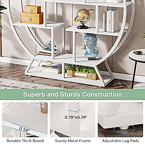 Tribesigns Bookshelf, Round Bookshelves Etagere Bookcase, 63 Inch Wood Book Shelf with Staggered Shelves, Rustic Open Shelving Organizer Rack Display Shelf for Home Office, Living Room, White