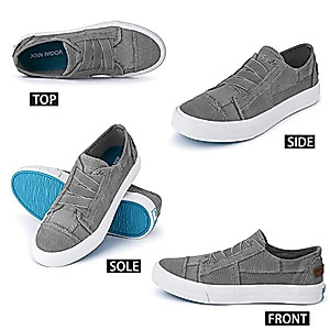 JENN ARDOR Women's Stylish Slip On Sneakers No Laces Elastic Low Top Canvas Sneakers Trendy Flats Comfortable Casual Walking Shoes Grey