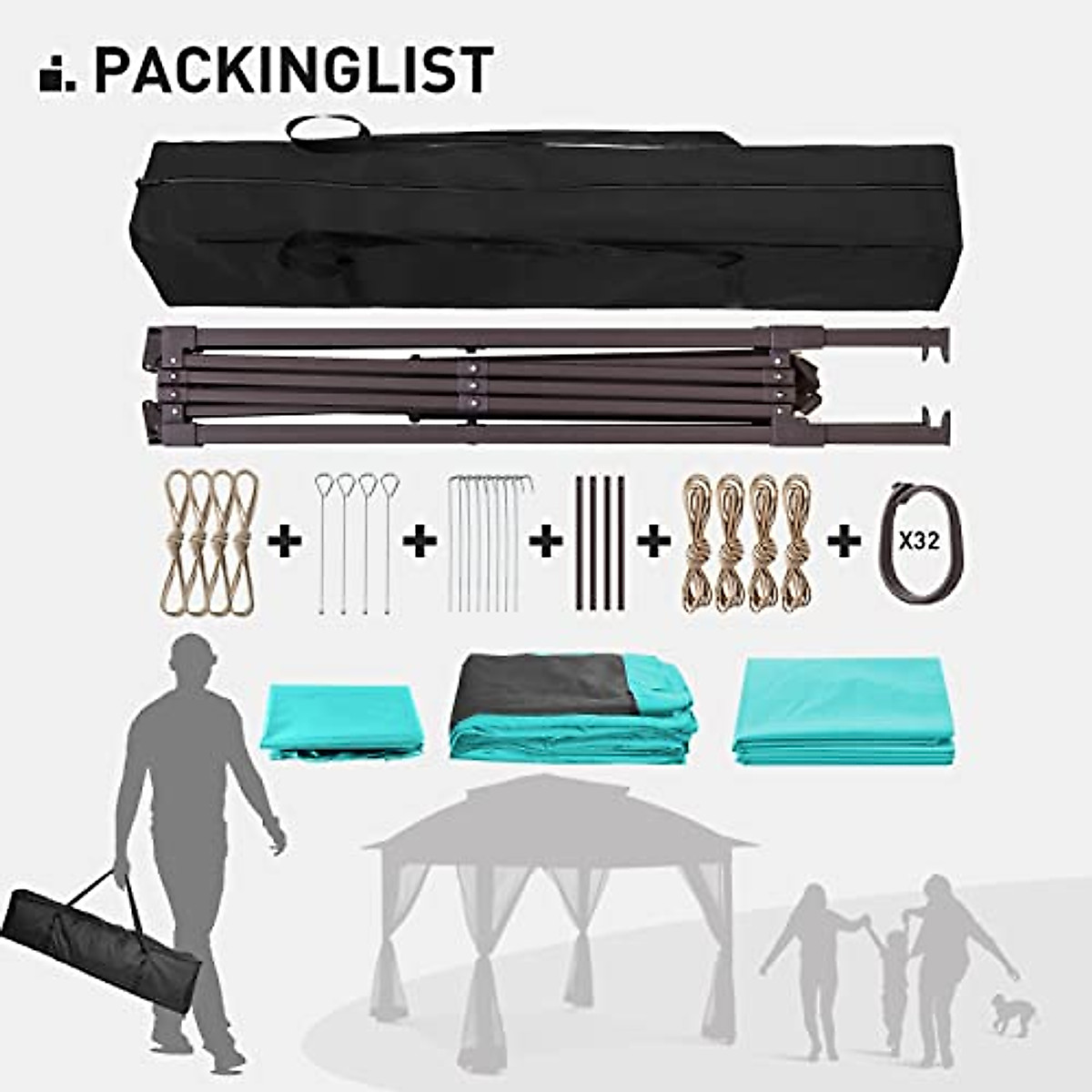 Joyside 11'x11' Pop Up Gazebo for Patios Gazebo Canopy Tent with Sidewalls Outdoor Gazebo with Mosquito Netting Pop Up Canopy Shelter Wedding Tent with Aqua Shade(Aqua Blue)