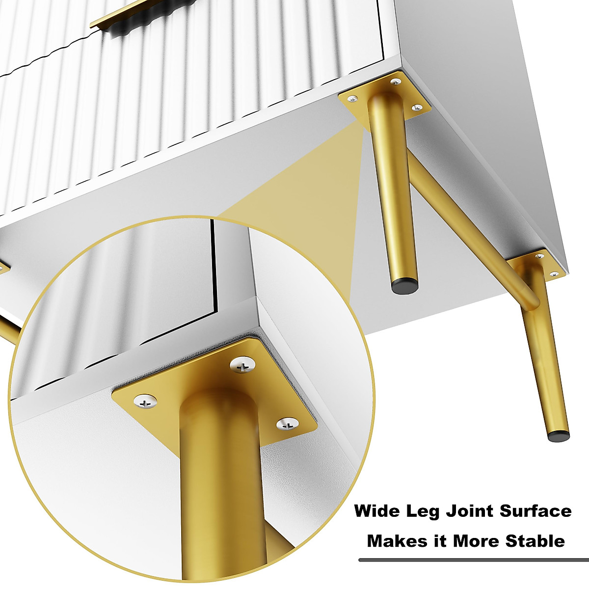 HQZX White Nightstand Set of 2 with Charging Station, Fluted Nightstand with Drawers, Modern Bedside Table with Gold Legs, End Table for Bedroom