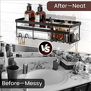 WOWBOX Shower Caddy Shelf Organizer, 3 Pack Adhesive Black Bathroom Accessories, Save Space with Hooks & Soap Box, Toiletries Organization And Storage Stainless No Drilling Shower Shelves