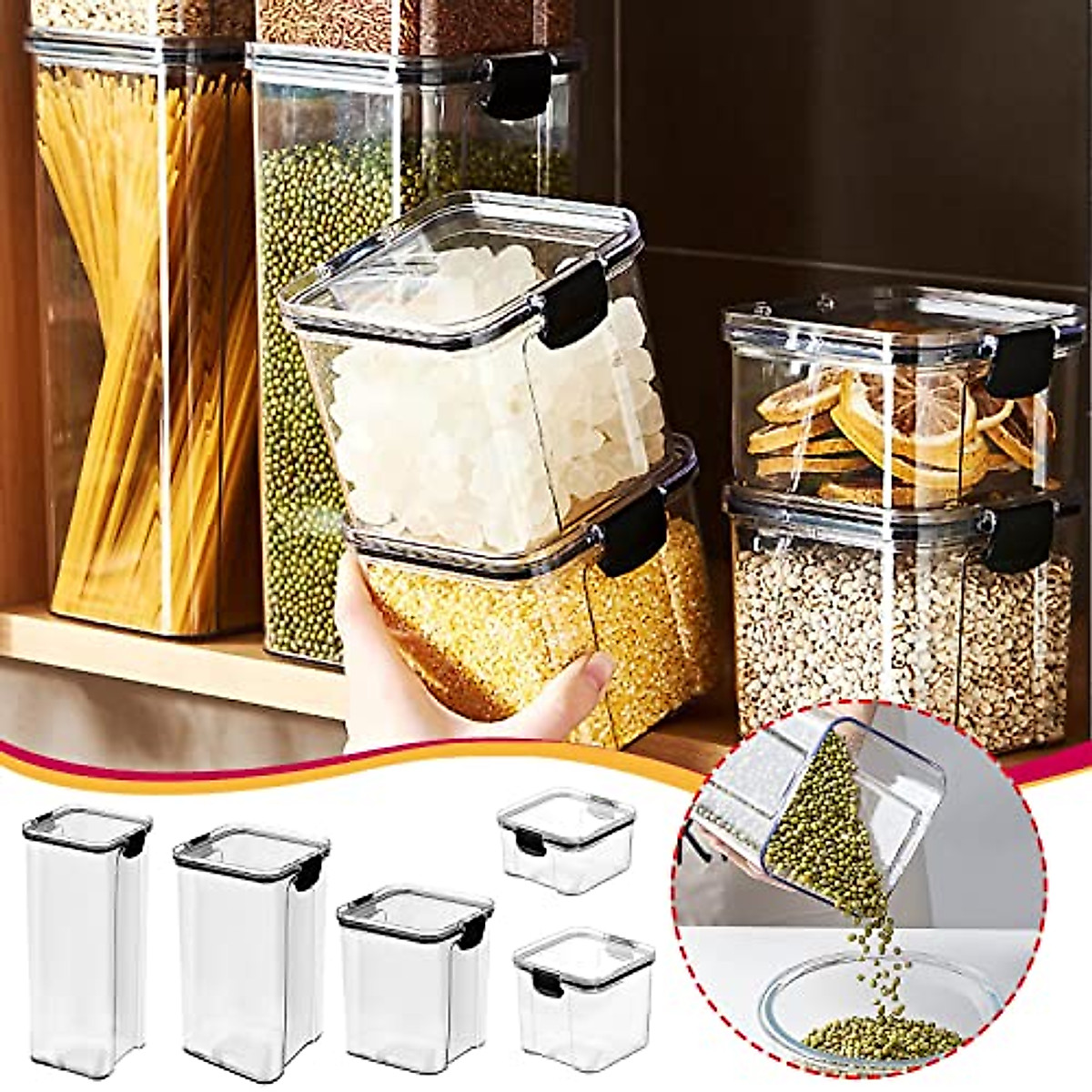 Viadha Food Storage Containers with Airtight Lids - Single Clear Plastic Kitchen Pantry Stackable Storage Containers Sealed Jar for Cereal, Rice, Pasta, Flour, Sugar, BPA-Free (460ml)