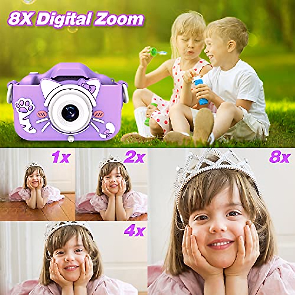 Goopow Kids Camera Toys for 3-8 Year Old Girls,Children Digital Video Camcorder Camera with Cartoon Soft Silicone Cover, Best Christmas Birthday Festival Gift for Kids - 32G SD Card Included