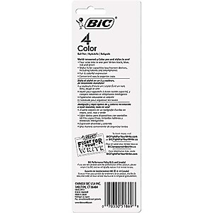 BIC 4-Color Grip Ballpoint Pen with Stylus, Medium Point (1.0mm), Assorted Inks, 6-Count