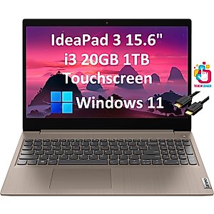 Lenovo IdeaPad 3 15.6" HD Touchscreen (Intel 11th Gen Core i3-1115G4, 20GB RAM, 1TB PCIe SSD, UHD Graphics, Narrow Bezel) Home & Business Laptop, Webcam, IST HDMI Cable, Windows 11 Home in S Mode
