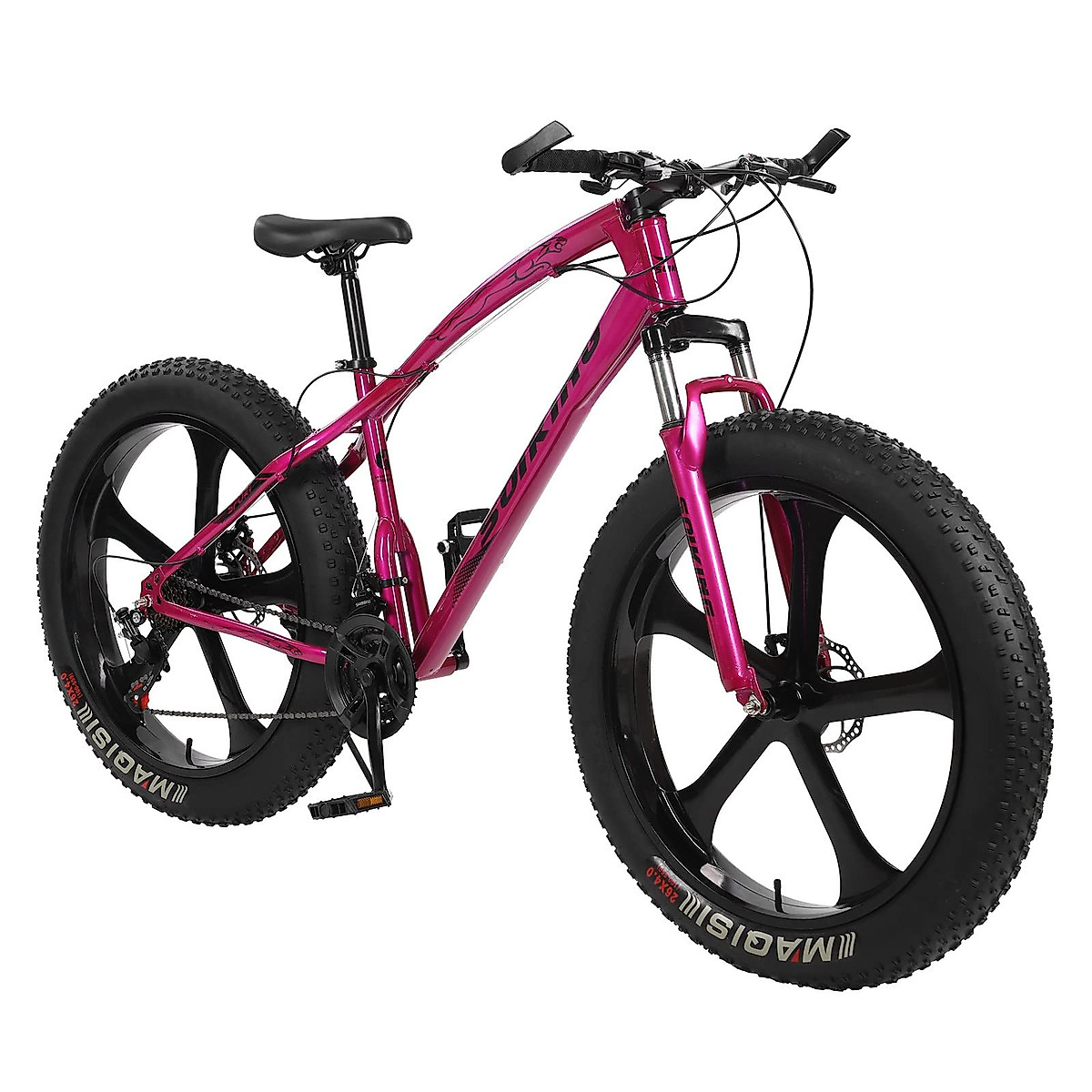 Fat Tire Mountain Bike, 26'' 21 Speed Outdoor Snow Beach Hybrid MTB Racing Bikes for Adult Women Men, Comfort Complete Cruiser Bicycle, Lightweight City Commuter Road Cycling, Dual Disc Brakes (O)